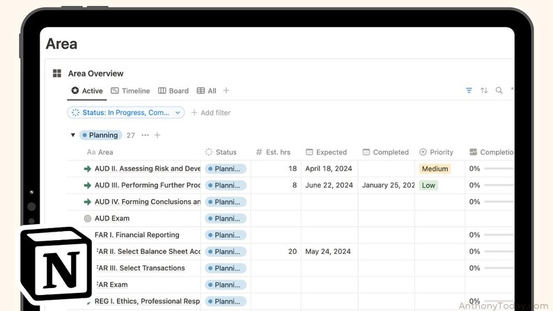 CPA Exam Study Plan | Notion Template (immediate Access) - Etsy