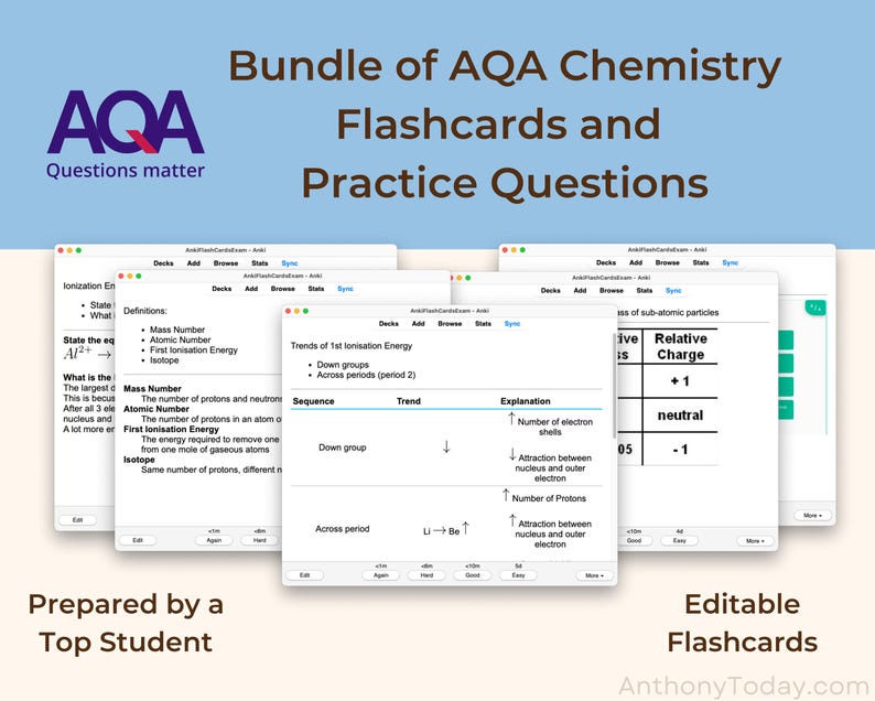 A Level Chemistry AQA Flashcards Anki Study Tool for AQA Exam Prep ...