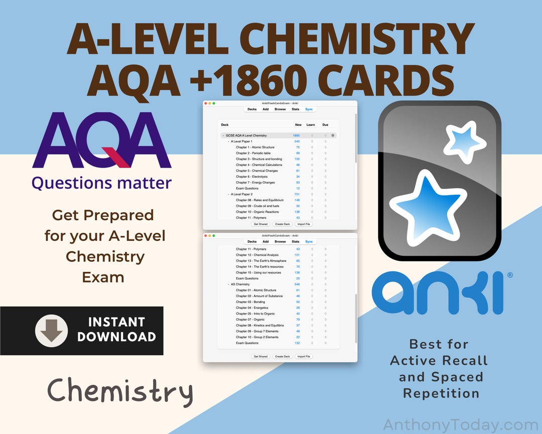 A Level Chemistry AQA Anki Flashcards Comprehensive Study Guide for Top ...