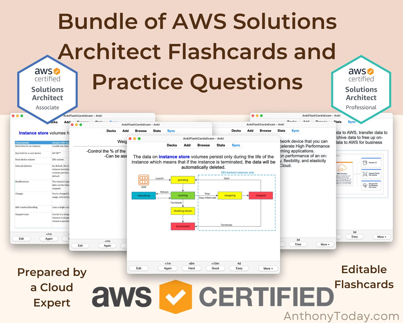 AWS Solutions Architect Anki Flashcards: SAA-C03 & SAP-C02 Exam Prep Questions (digital Download ...