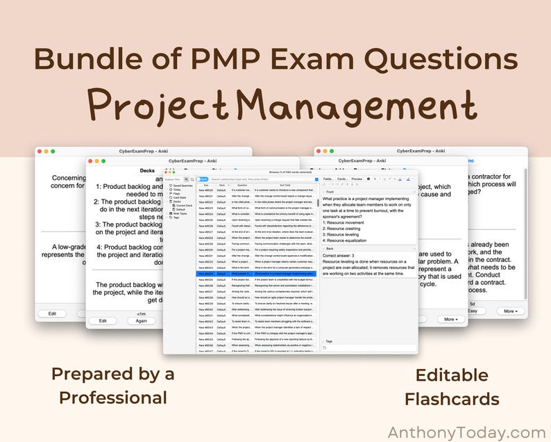 PMI PMP Exam Prep Anki Flashcards | Project Management Study Cards ...