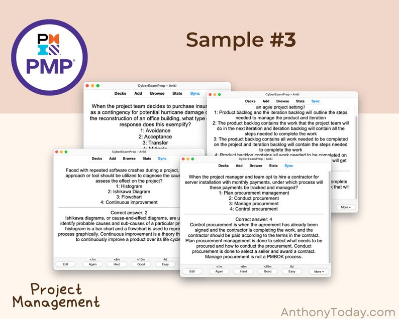 PMI PMP Exam Prep Flashcards Anki | Project Management Exam Question ...