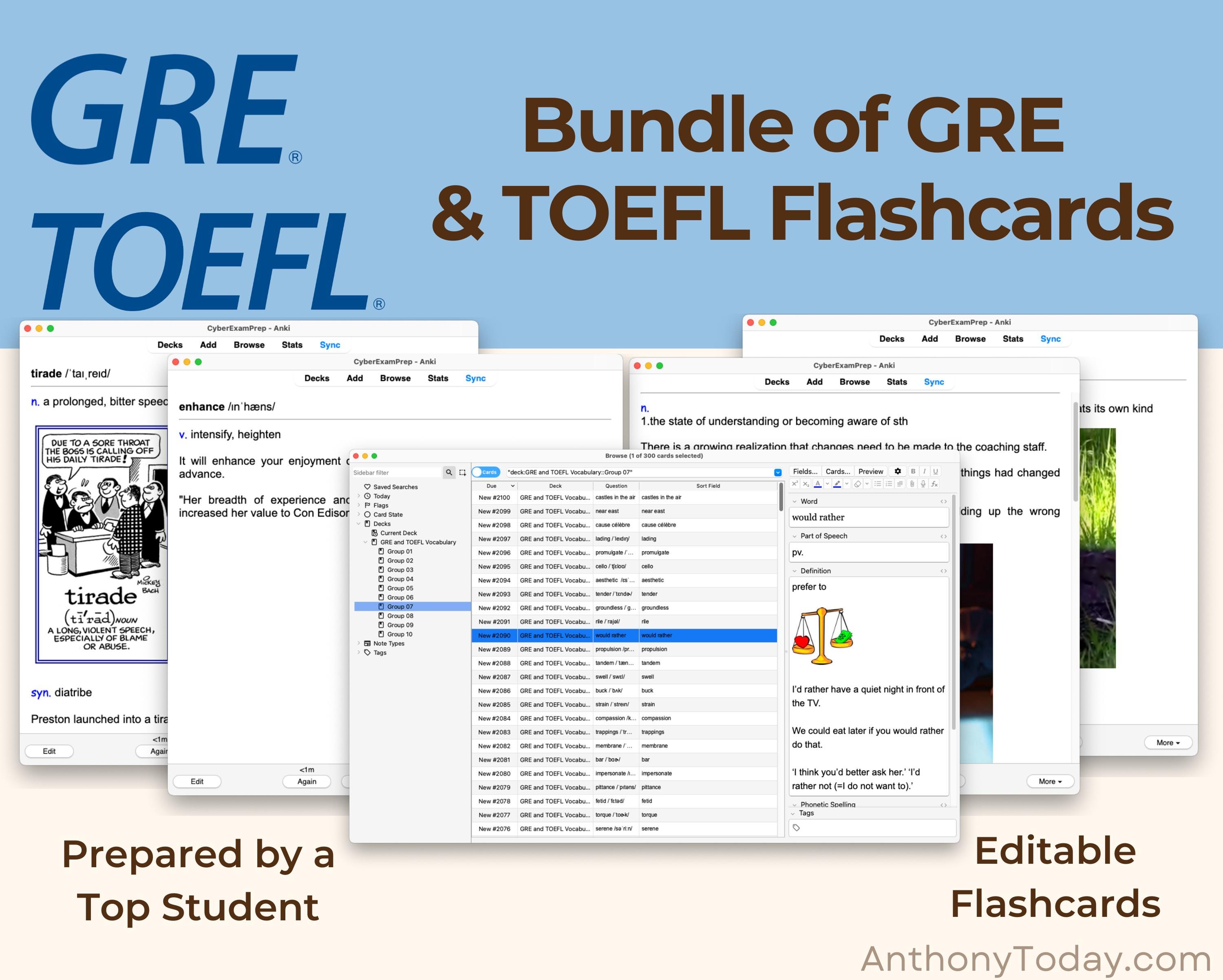 Ultimate GRE and TOEFL Vocabulary Flashcards | Anki English Study Cards ...