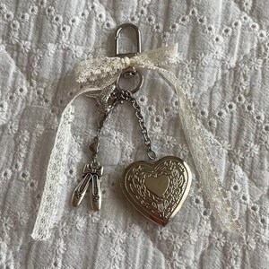 Lace Heart Locket Bag Charm - Etsy