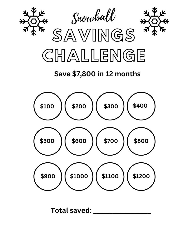 12 Months Snowball Savings Challenge - Etsy