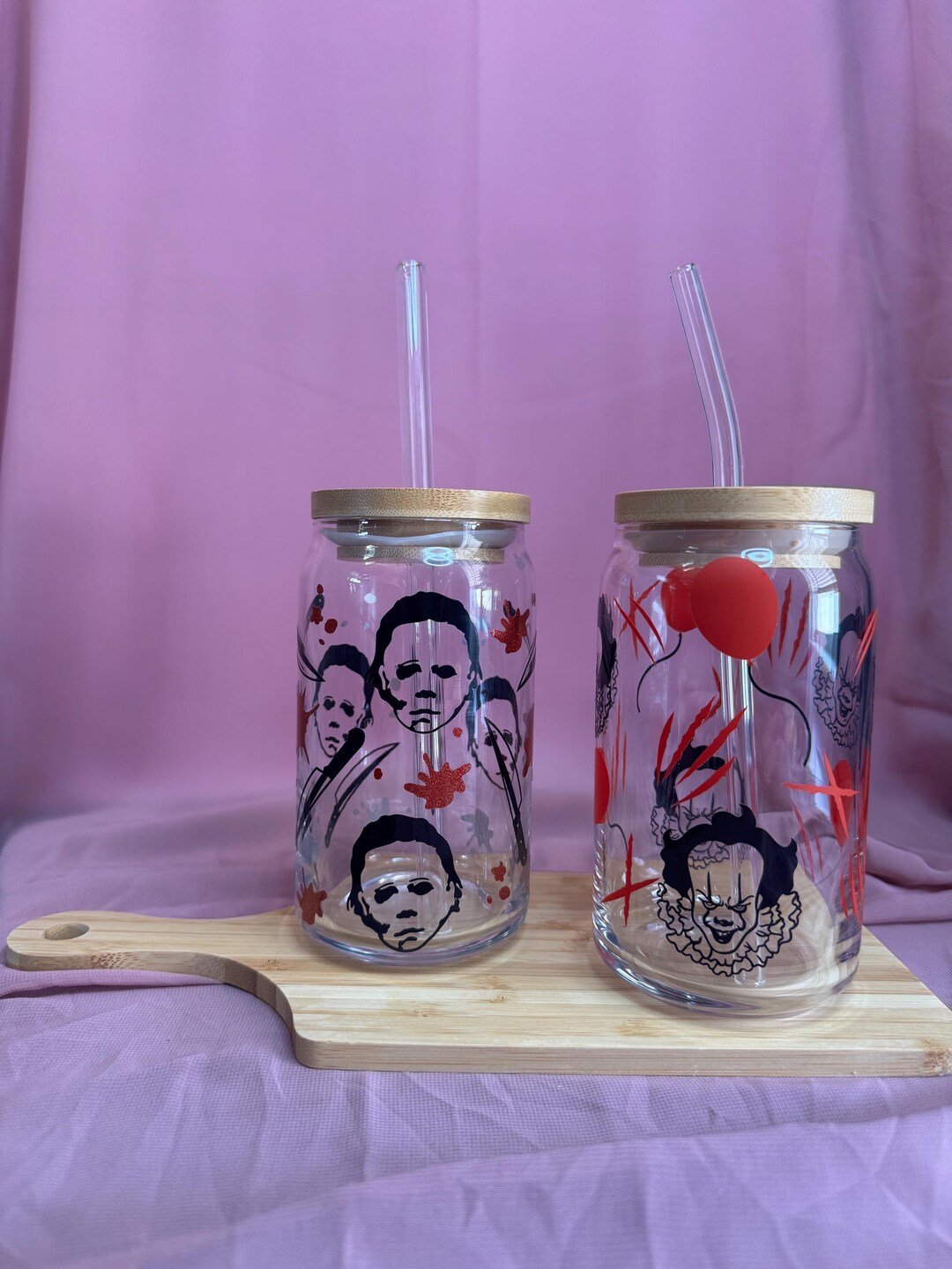Halloween Horror Glass Cups | Slasher and Clown Glass Can Cups With ...