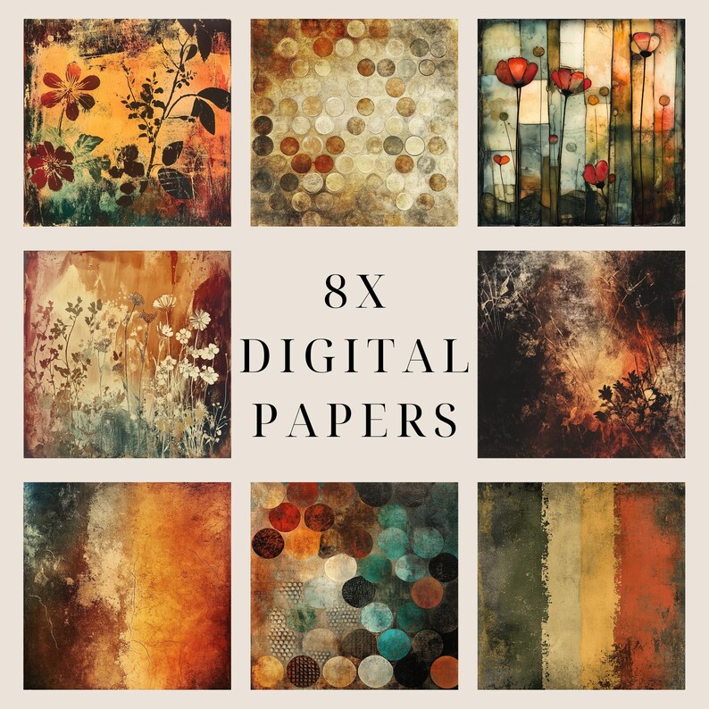Gelli Print Style Floral Pattern Digital Papers Pack I Earthy Colors I ...
