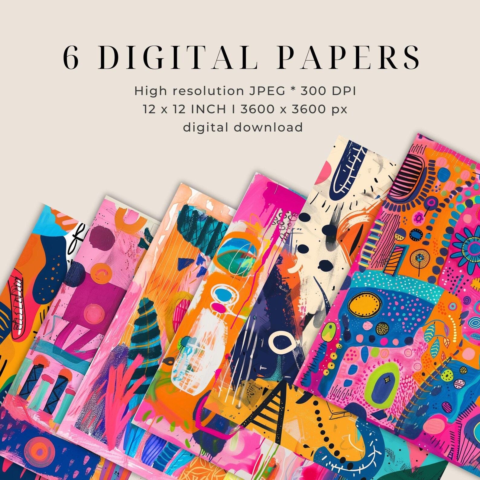 Bright and Colorful Doodle Art I Digital Papers Pack | Printable ...