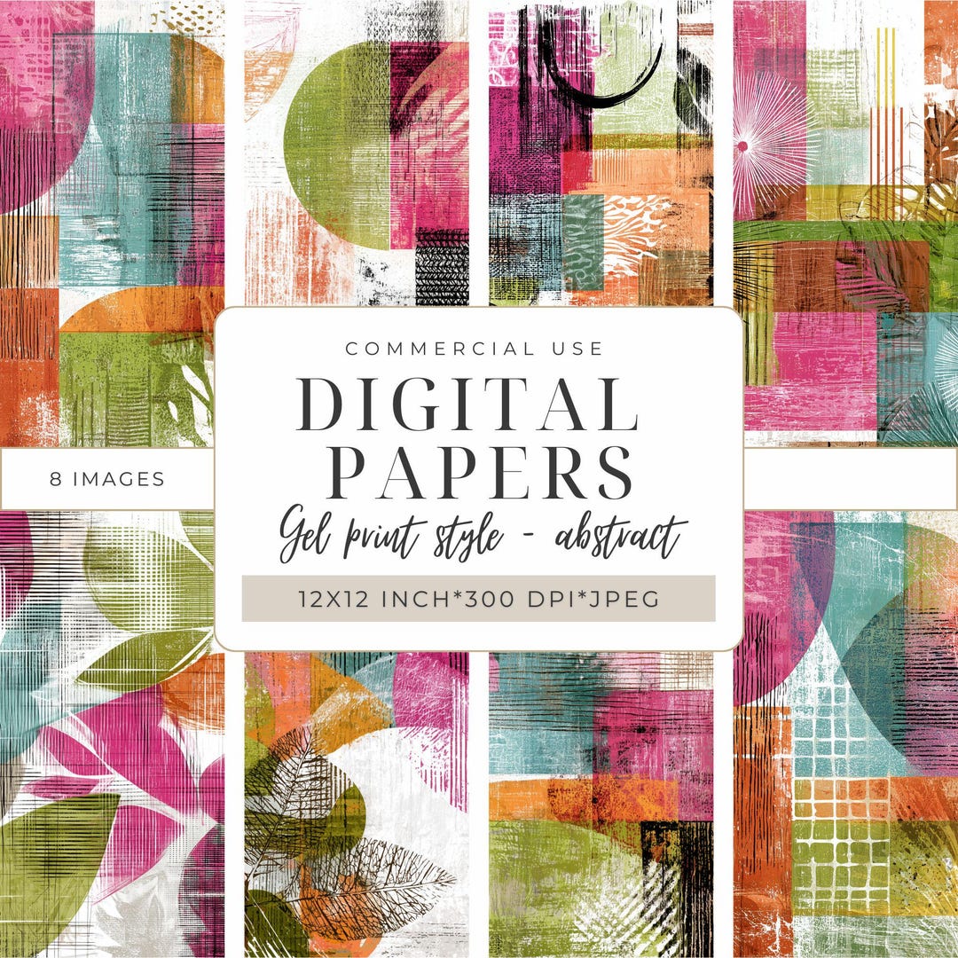 Gel Print Style Digital Papers I Printable Scrapbooking Paper | DIY ...