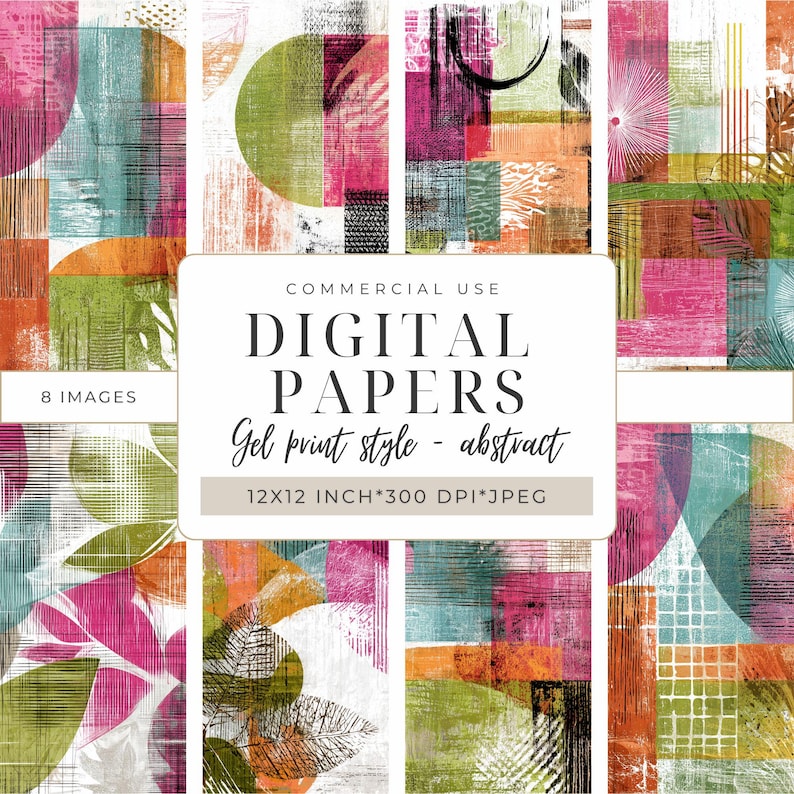 Gel Print Style Digital Papers I Printable Scrapbooking Paper | DIY ...