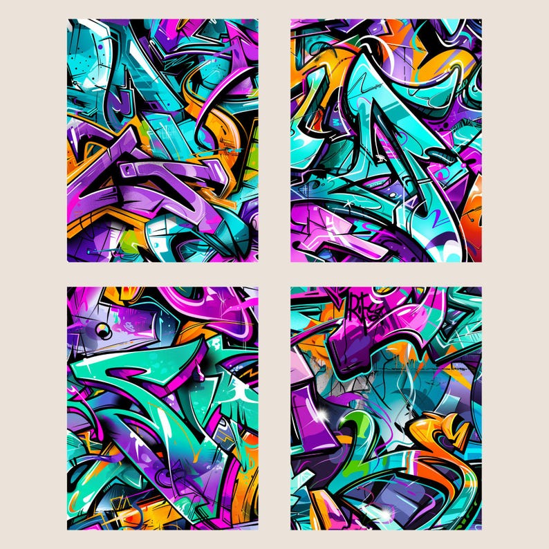 Graffiti Neon Digital Paper Pack – Urban Street Art Backgrounds for ...