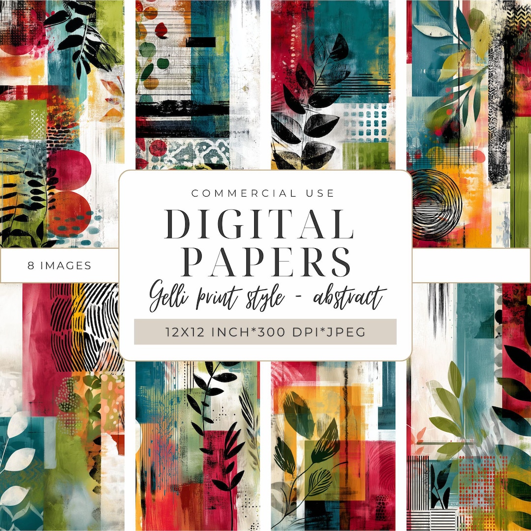 Gelli Print Style Digital Papers I Abstract Printable Backgrounds for ...
