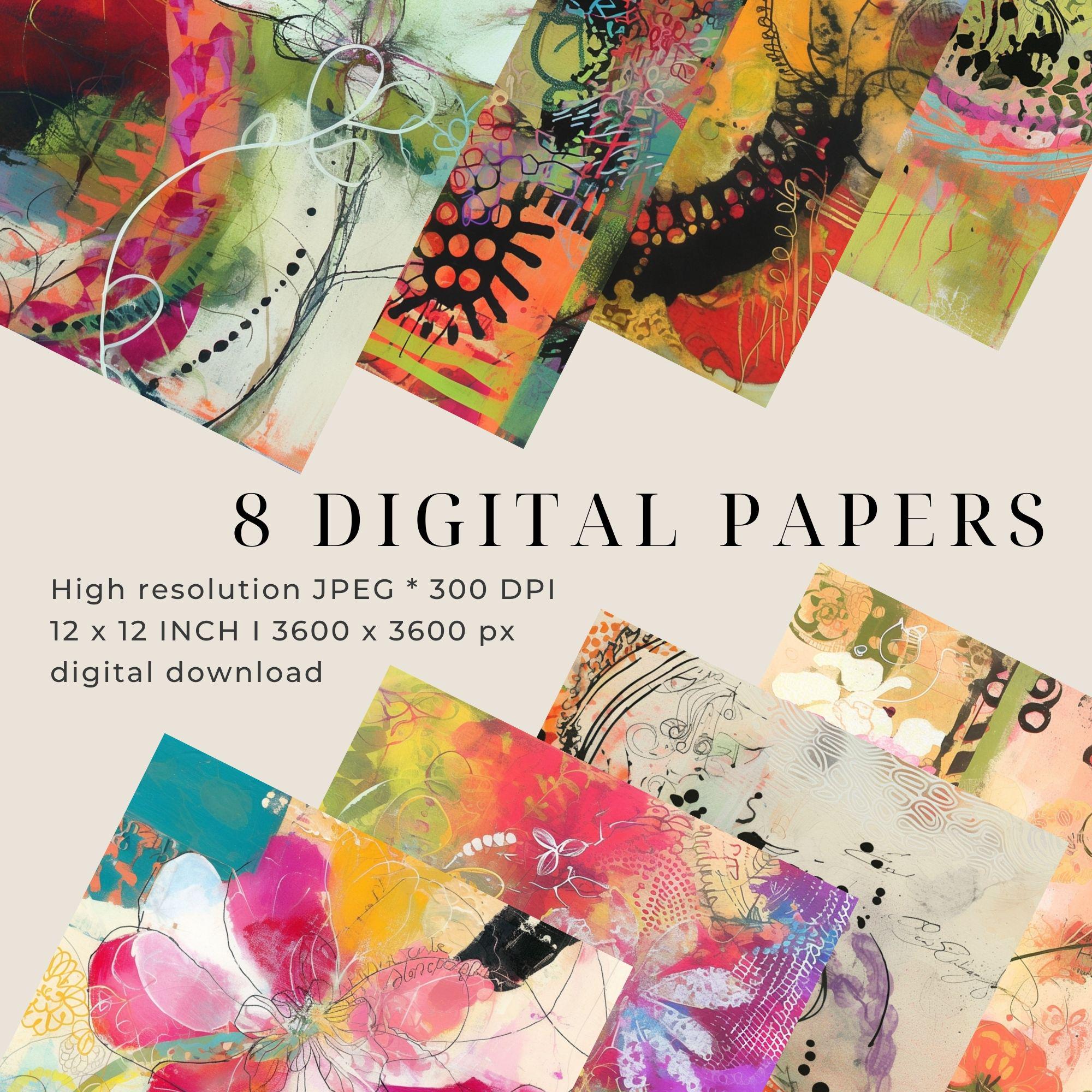 Abstract Mixed Media Art Digital Papers | Printable Scrapbook Paper ...