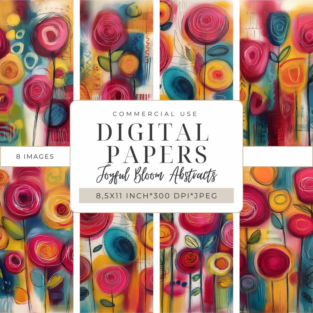 Joyful Bloom Abstracts Digital Papers: Whimsical Backgrounds for ...