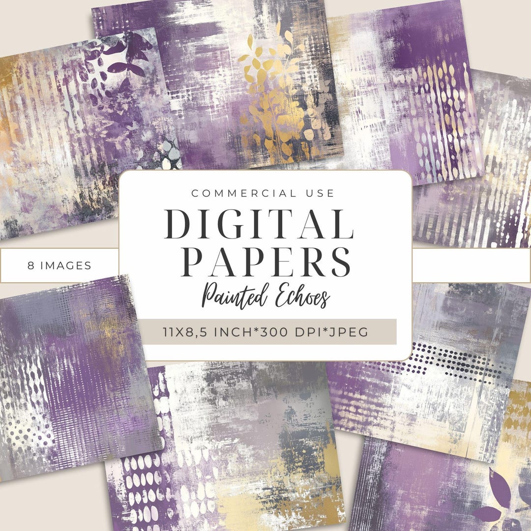 Gelli Print Style Digital Papers, Soft Purple Abstract Textures ...