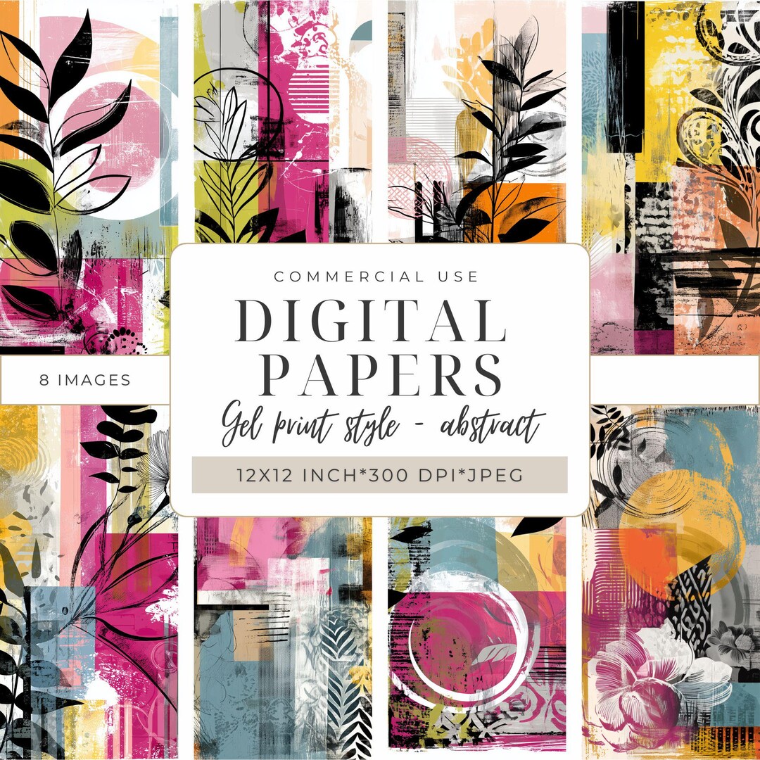 Gel Print Style Digital Papers I Printable Scrapbooking Paper | DIY ...