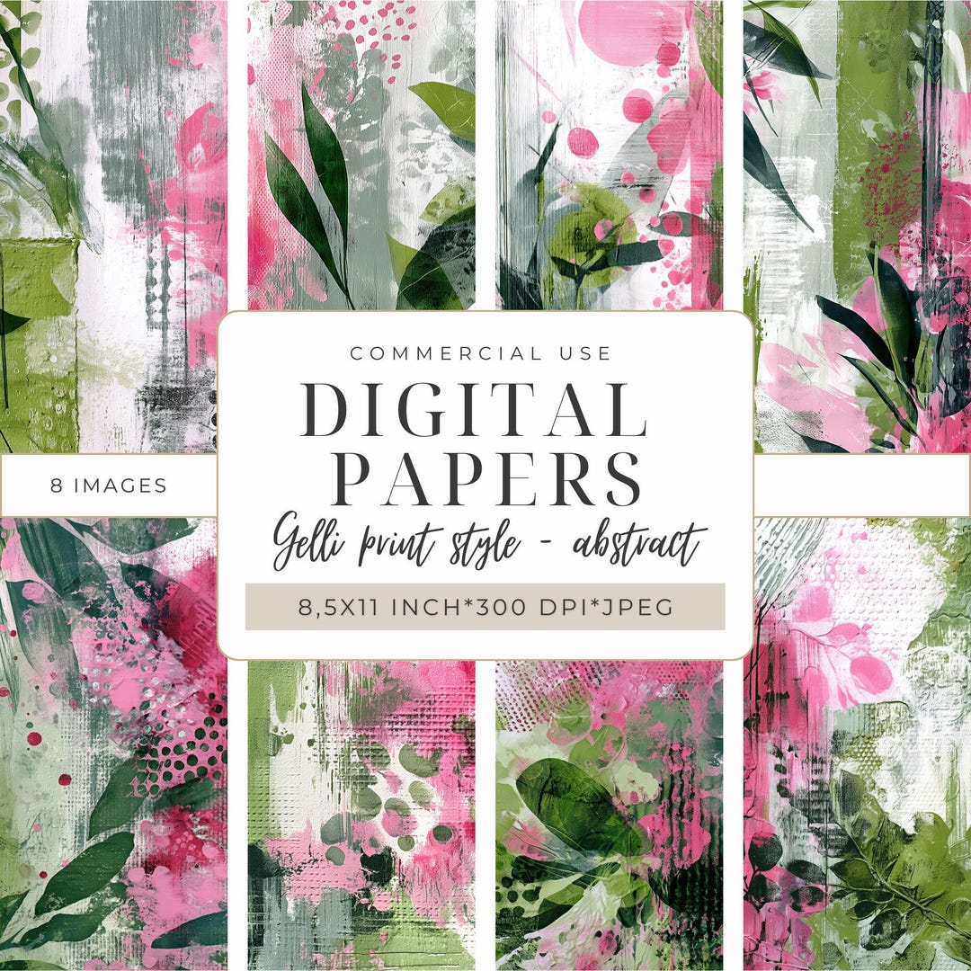 Gelli Print Style Digital Papers I Abstract Printable Backgrounds for ...