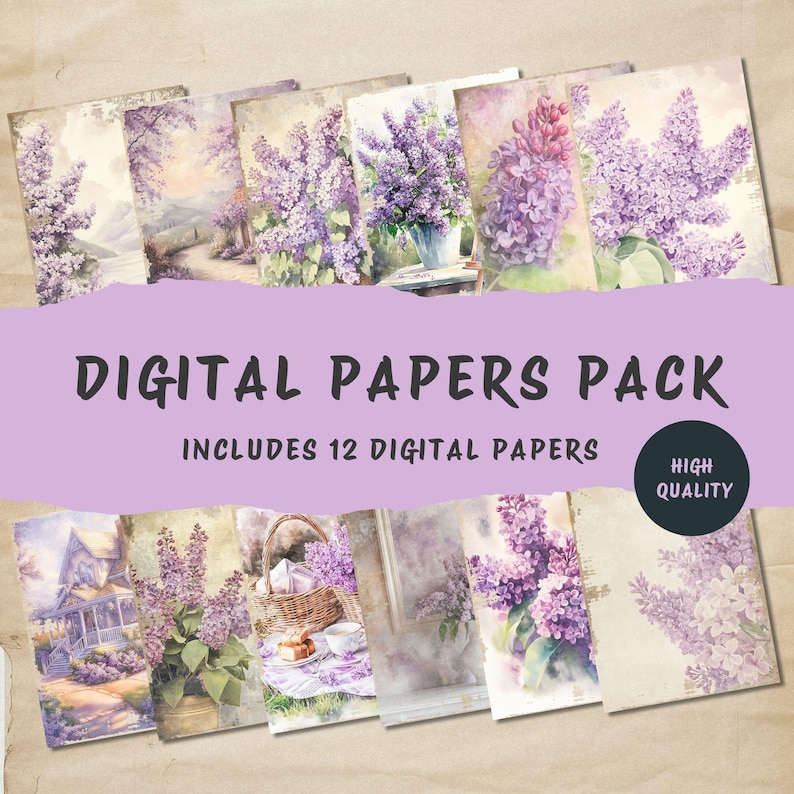 Lilac Vintage Junk Journal Digital Papers I 12 Printable Journal Pages ...