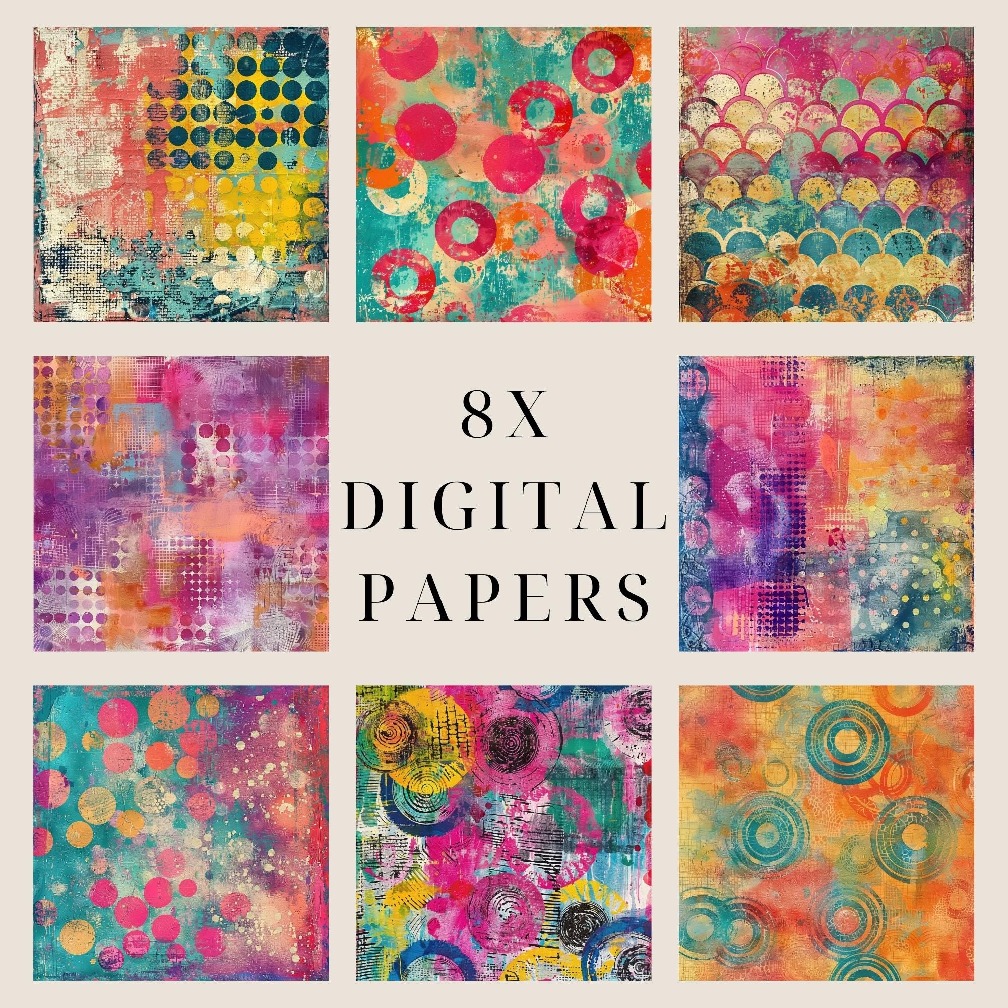 Digital Papers Pack | Gelli Plate Print Style I Printable Scrapbooking ...