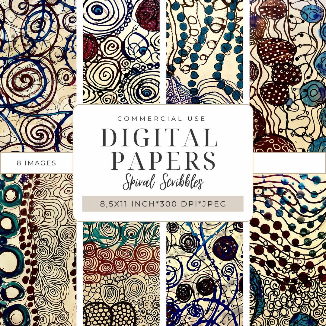 Spiral Scribbles, Abstract Doodle Art Digital Papers I Whimsical ...