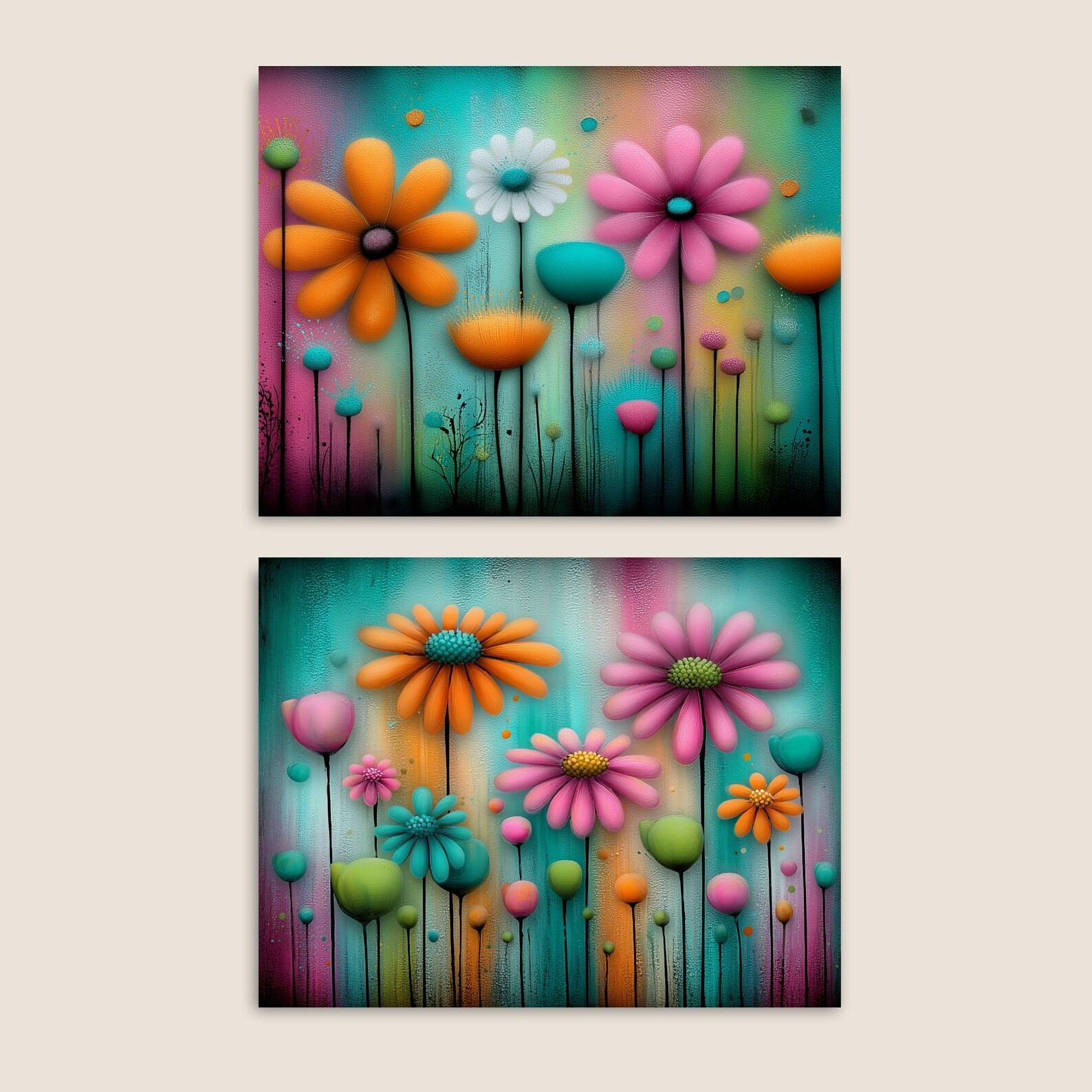 Playful Neon Flower Digital Papers – Colorful Whimsical Art, 11x8,5 ...