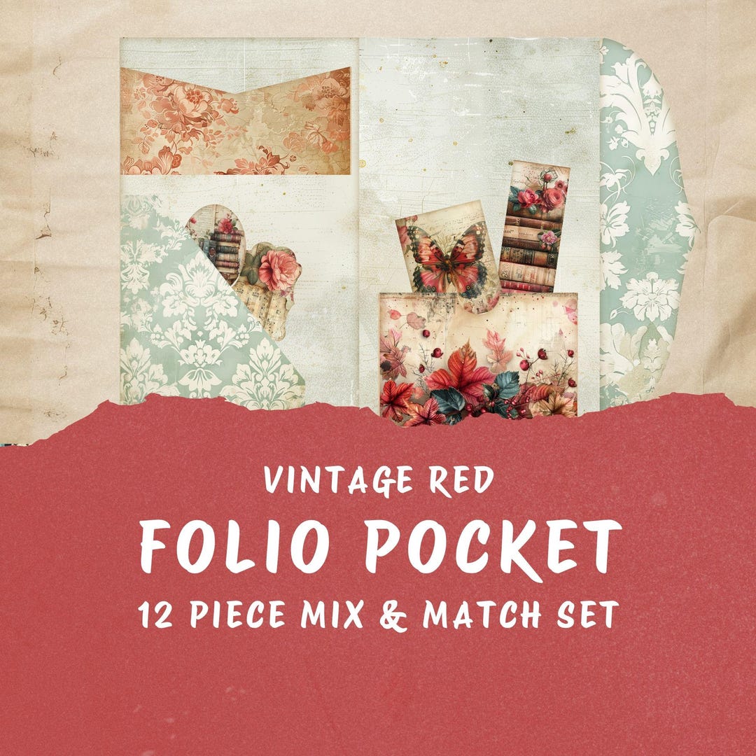 Vintage Red Junk Journal Folio Printables I 12 Piece Mix & Match Pocket ...