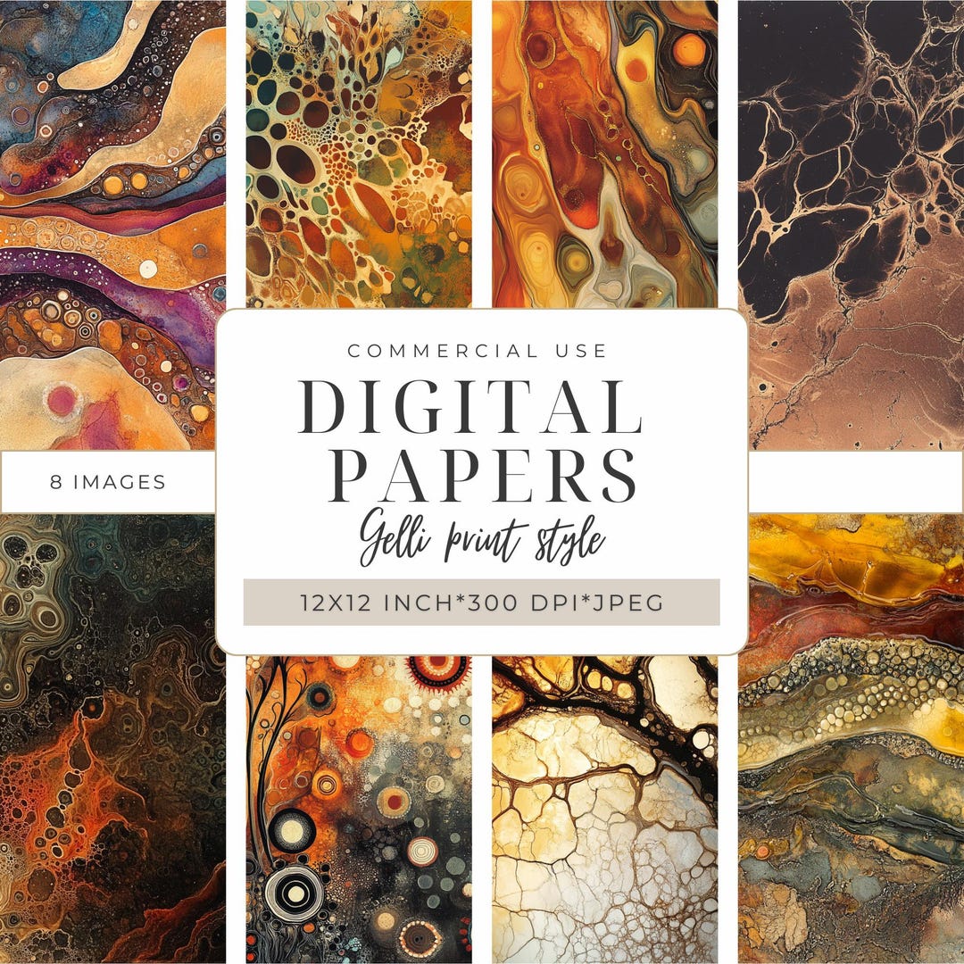 Gelli Print Style Pattern Digital Papers Pack I Earthy Colors I ...