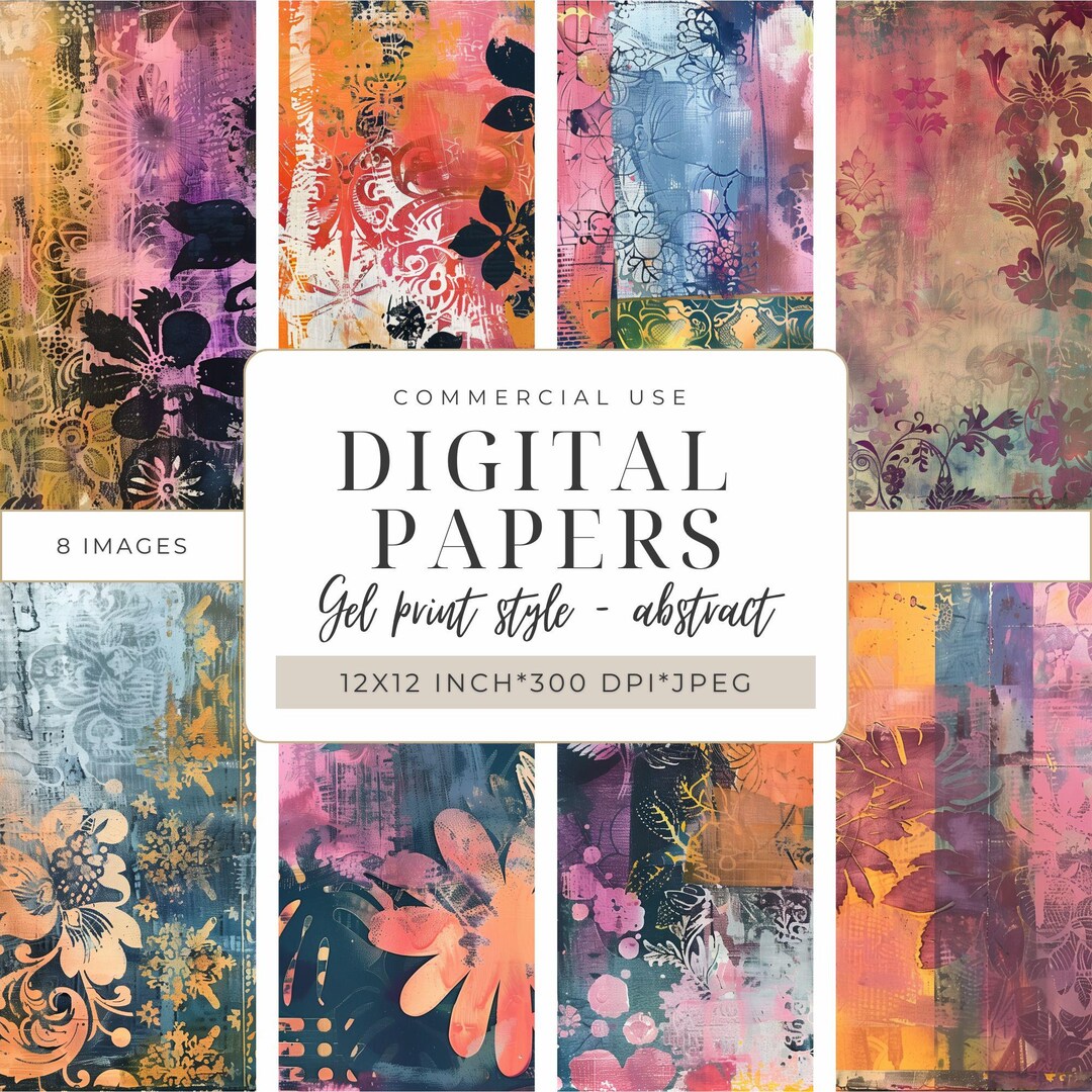 Gel Print Style Digital Papers I Printable Scrapbooking Paper | DIY ...