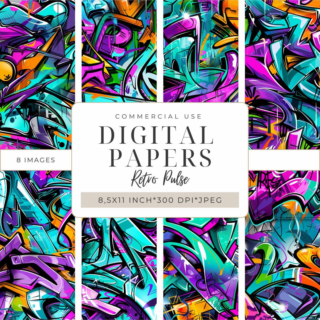 Graffiti Neon Digital Paper Pack – Urban Street Art Backgrounds for ...