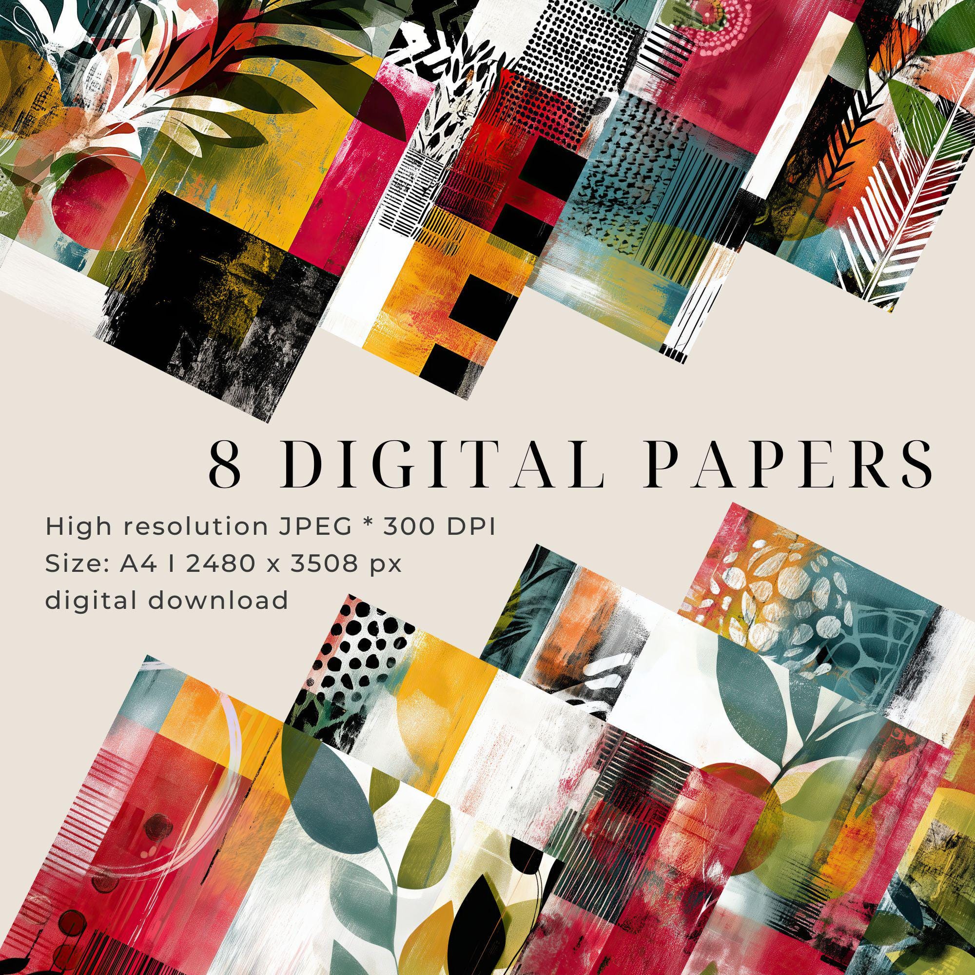 Gel Plate Print Style Digital Papers Pack I Printable Scrapbooking ...