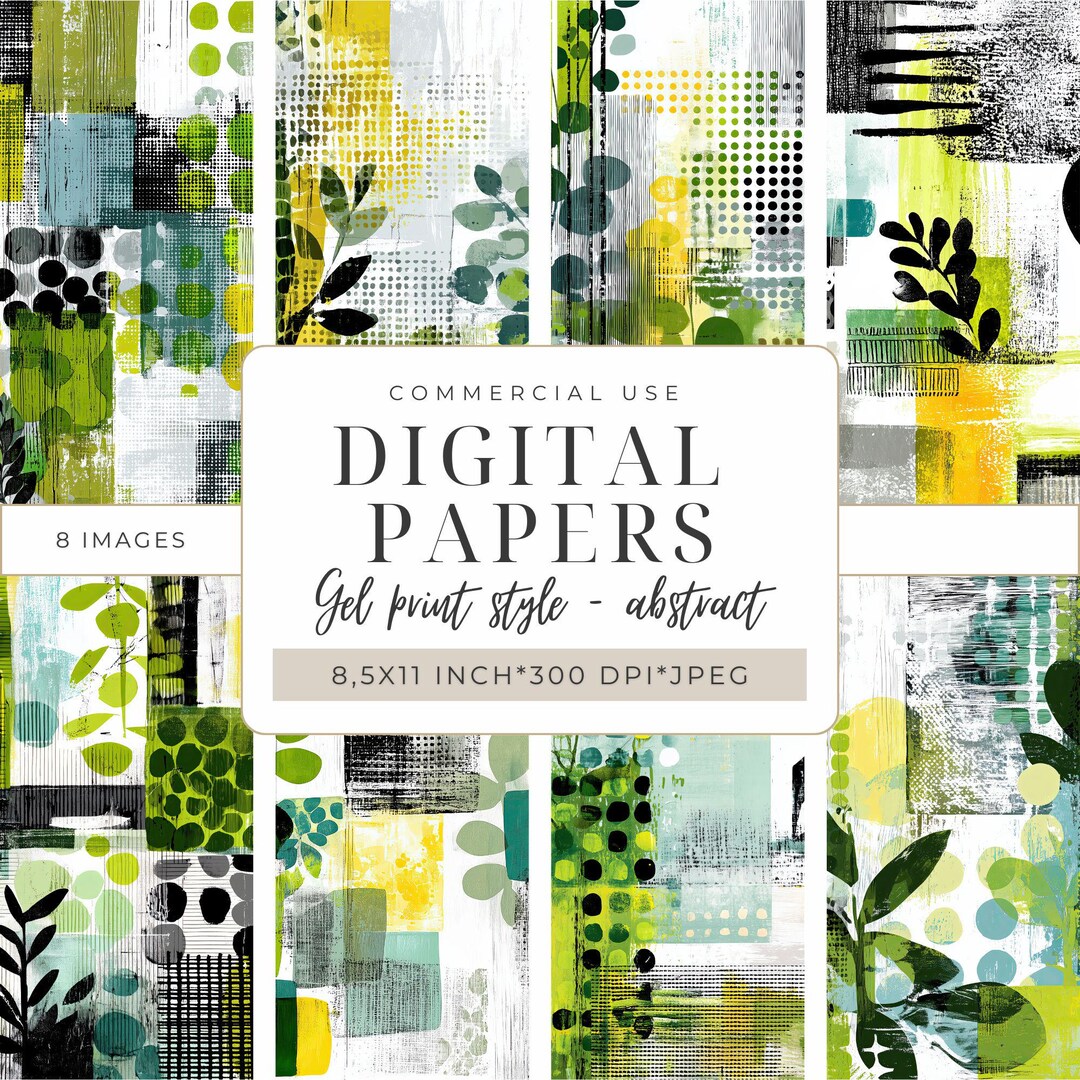 Digital Papers, Gel Print Style for Collage, Mixed Media and DIY Crafts ...