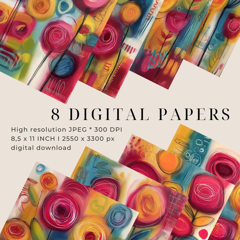 Joyful Bloom Abstracts Digital Papers: Whimsical Backgrounds for ...
