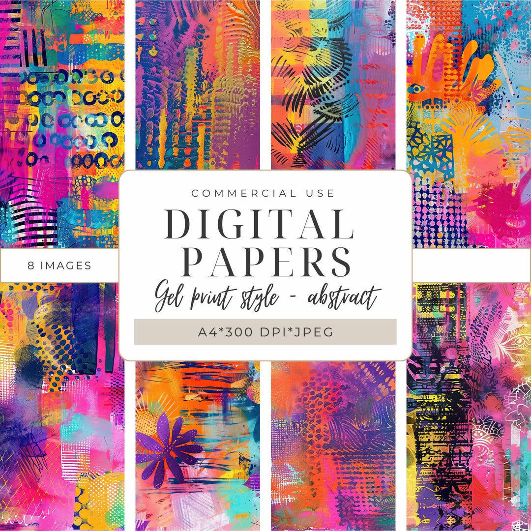 Gel Plate Print Style Digital Papers Pack I Printable Scrapbooking ...