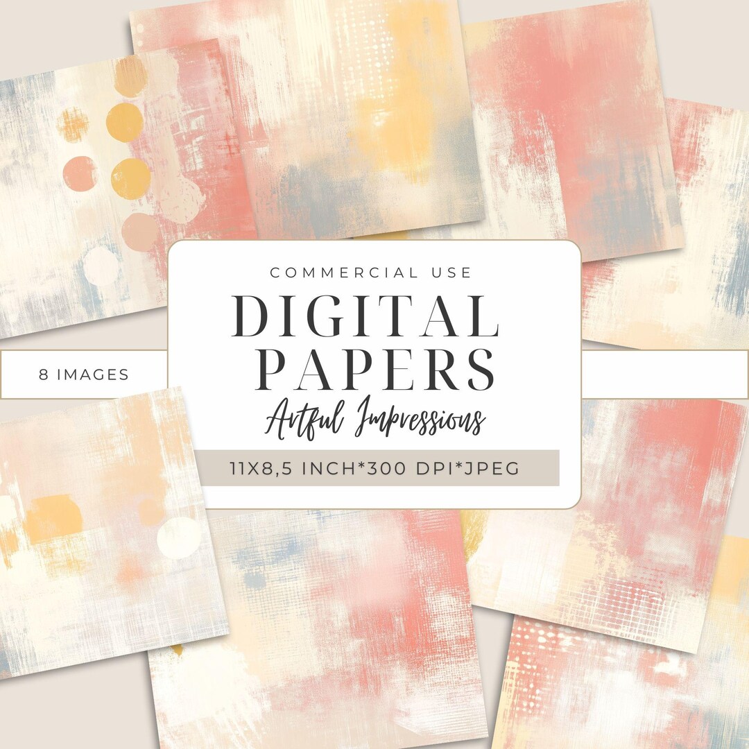 Gelli Print Style Digital Papers, Soft Pastel, Neutral Mixed Media ...