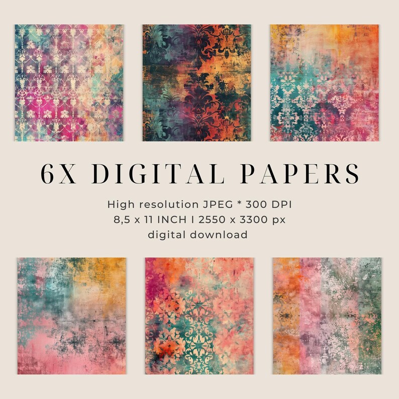 Digital Papers Pack | Gelli Plate Print Pattern I Printable ...