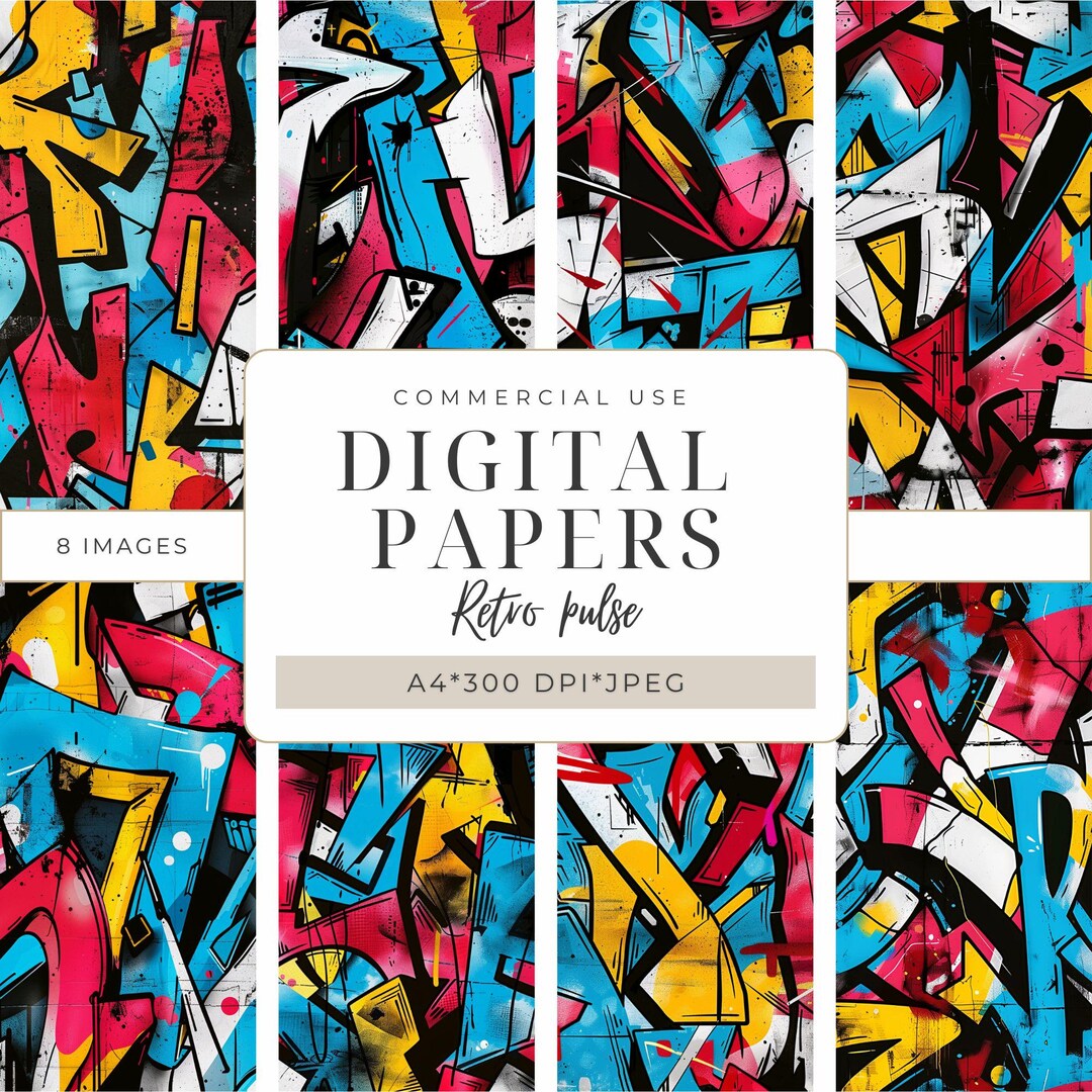Retro Pulse Graffiti Digital Papers, Urban, Spray Paint Backgrounds for ...