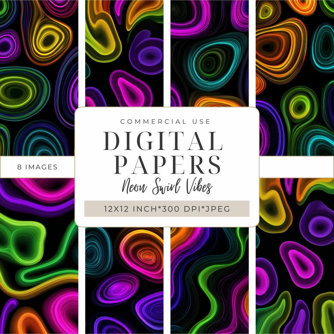 Abstract Neon Digital Papers, High-contrast Color Blends on Black ...