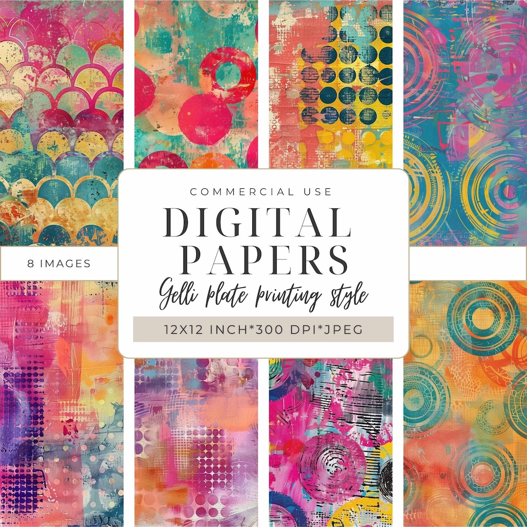 Digital Papers Pack | Gelli Plate Print Style I Printable Scrapbooking ...