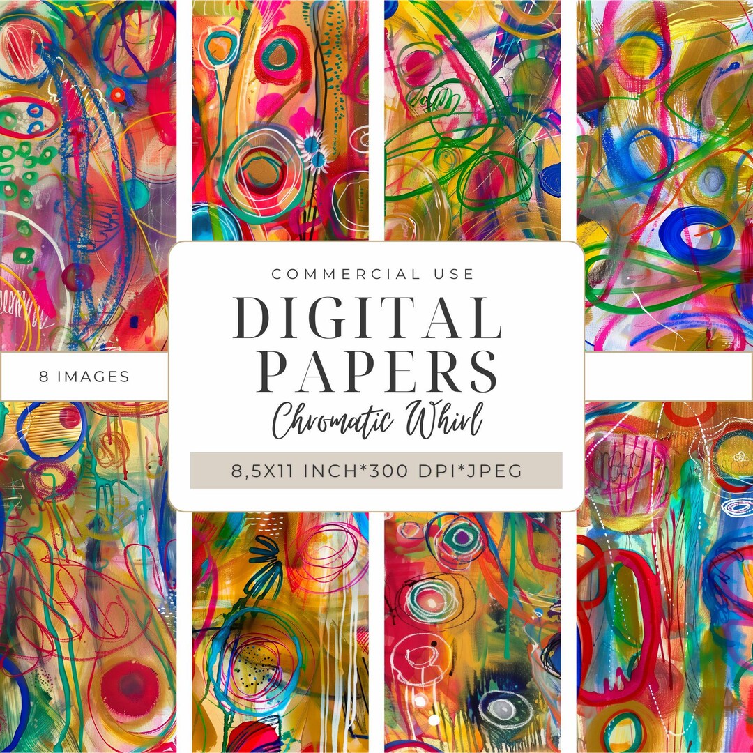 Chromatic Whirl Abstract Digital Papers – Bold Color Backgrounds (8 ...