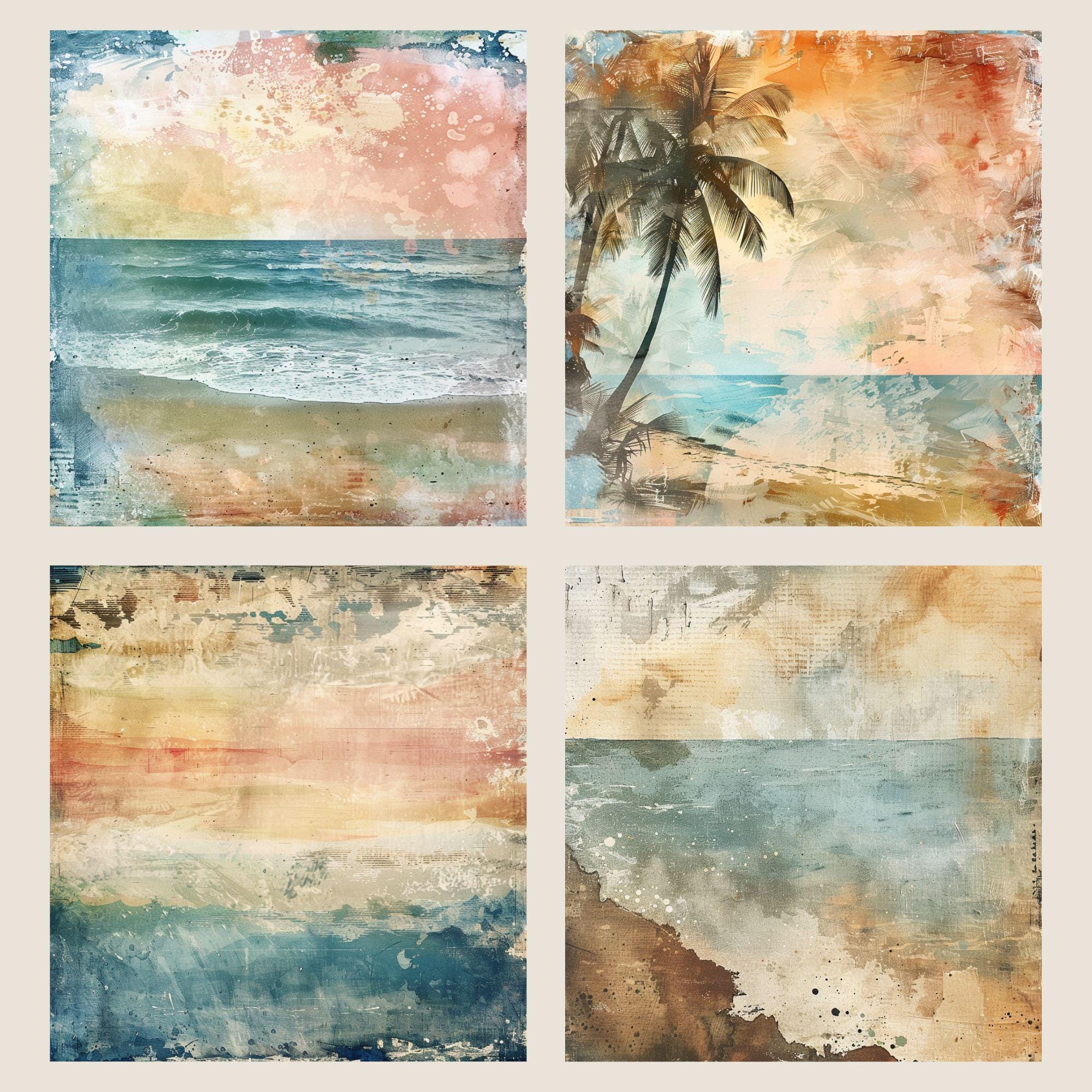 Caribbean Beach Digital Paper Pack: Abstract Coastal Scrapbook (12x12 ...