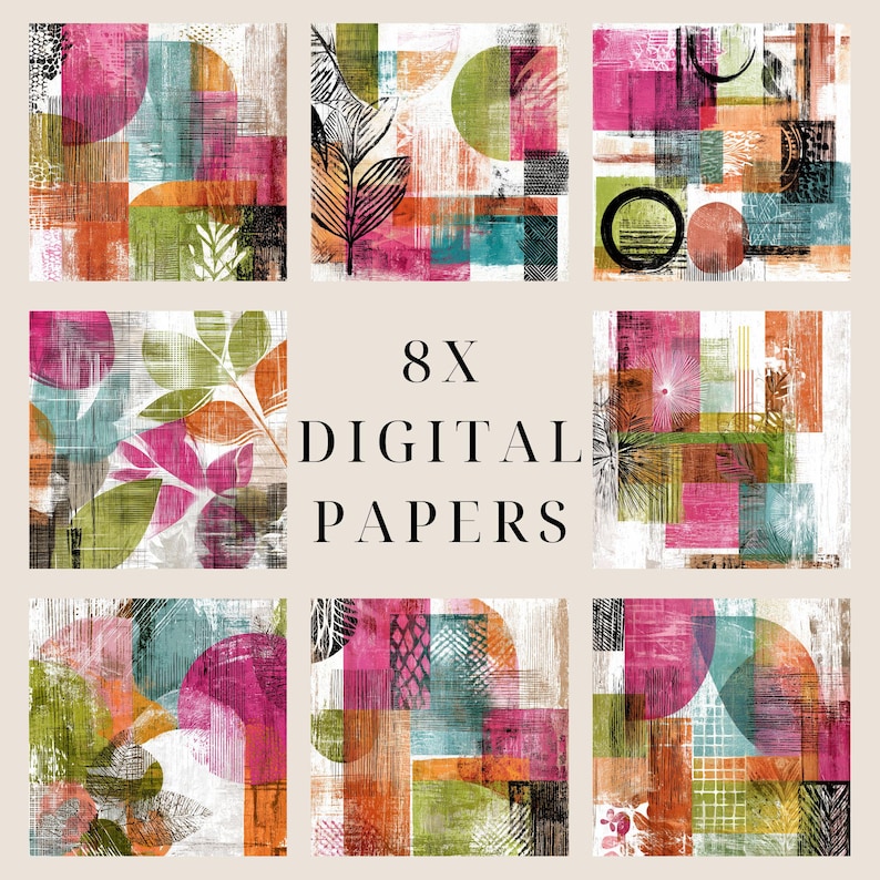 Gel Print Style Digital Papers I Printable Scrapbooking Paper | DIY ...