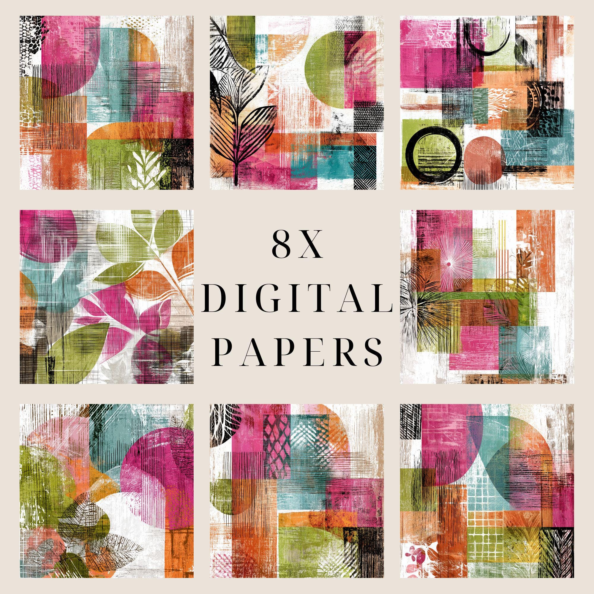 Gel Print Style Digital Papers I Printable Scrapbooking Paper | DIY ...
