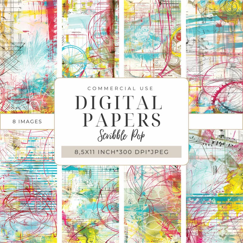Scribble Pop Digital Papers I Abstract Neon Journal Backgrounds for ...