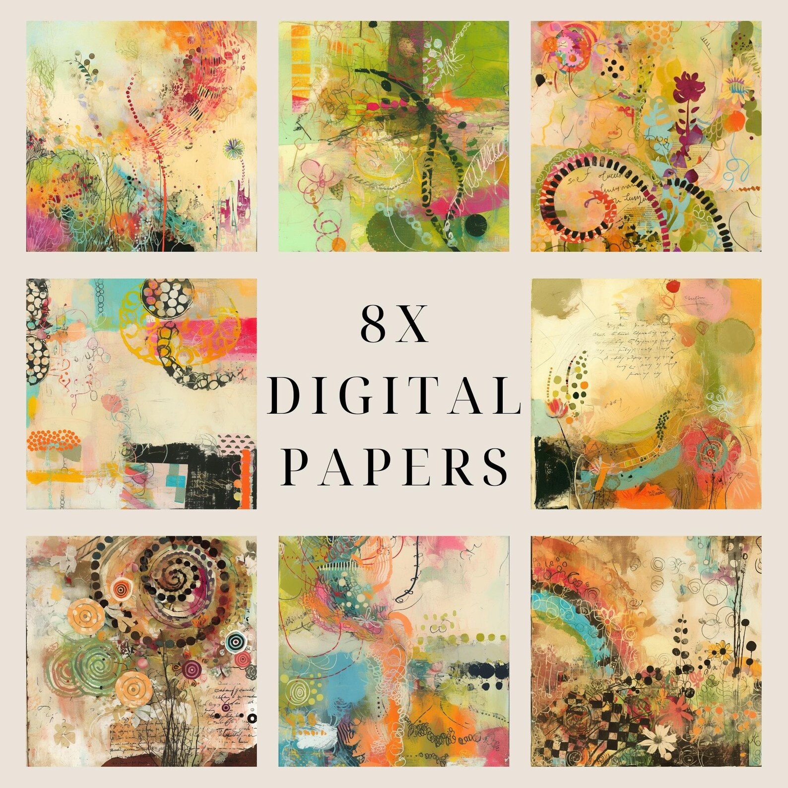 Abstract Mixed Media Art Digital Papers | Printable Scrapbook Paper ...