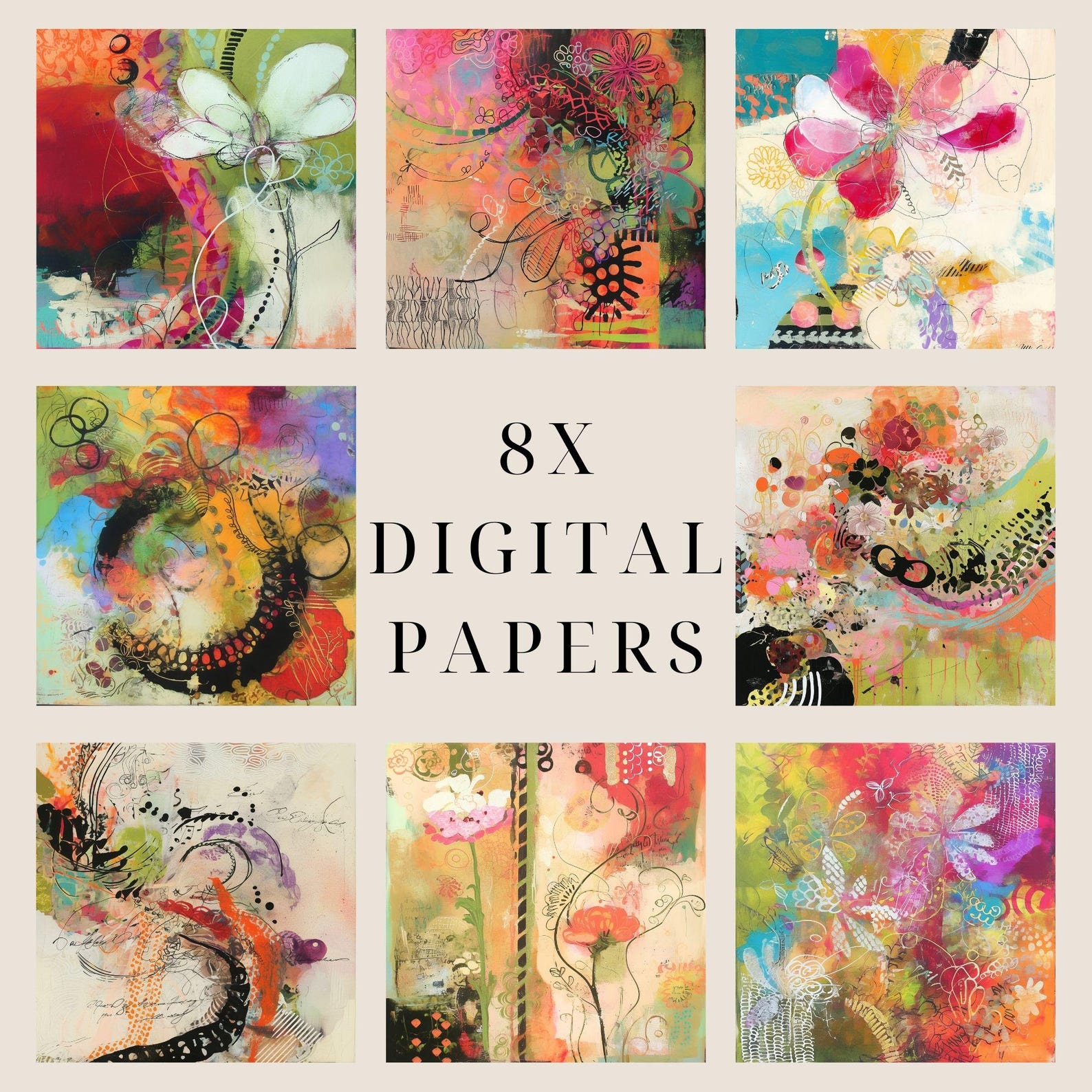 Abstract Mixed Media Art Digital Papers | Printable Scrapbook Paper ...
