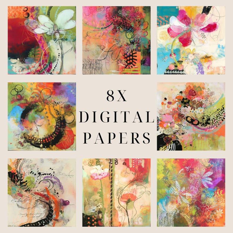 Abstract Mixed Media Art Digital Papers | Printable Scrapbook Paper ...