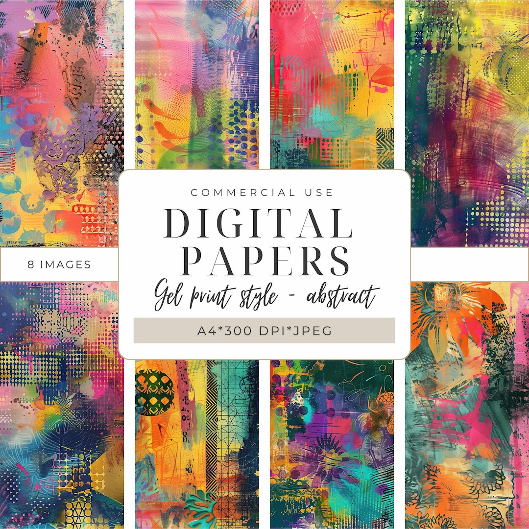 Gel Plate Print Style Digital Papers Pack I Printable Scrapbooking ...