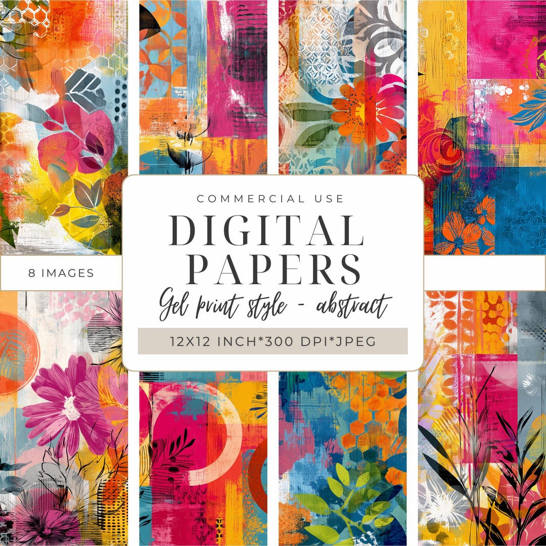 Gelli Print Style Digital Papers I Printable Scrapbooking, Collage ...