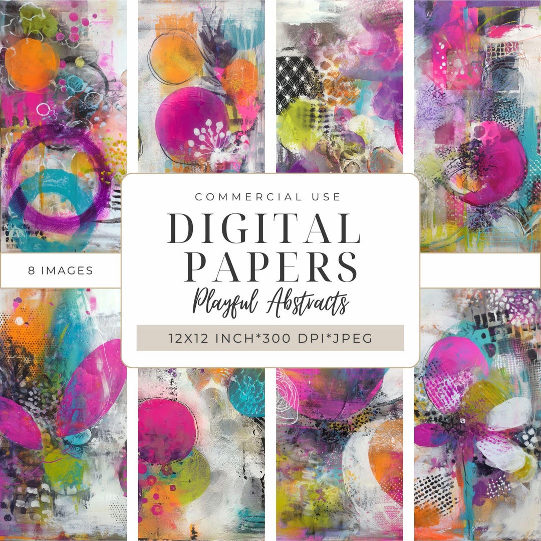 Gelli Print Style Digital Papers, Abstract Circles & Grunge Layers ...
