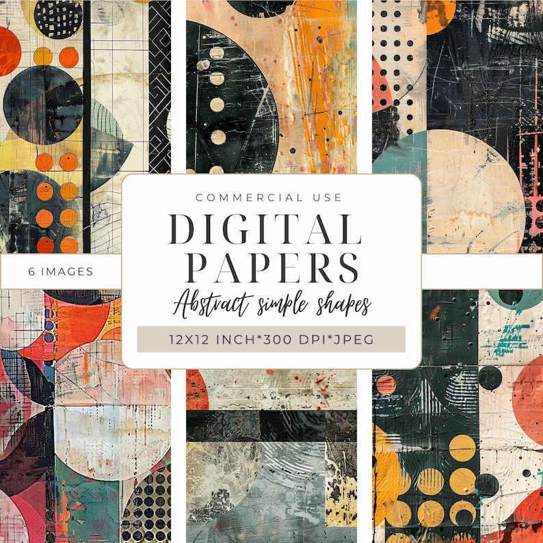 Digital Papers 6x | Abstract Shapes I Grunge I Printable Scrapbook ...